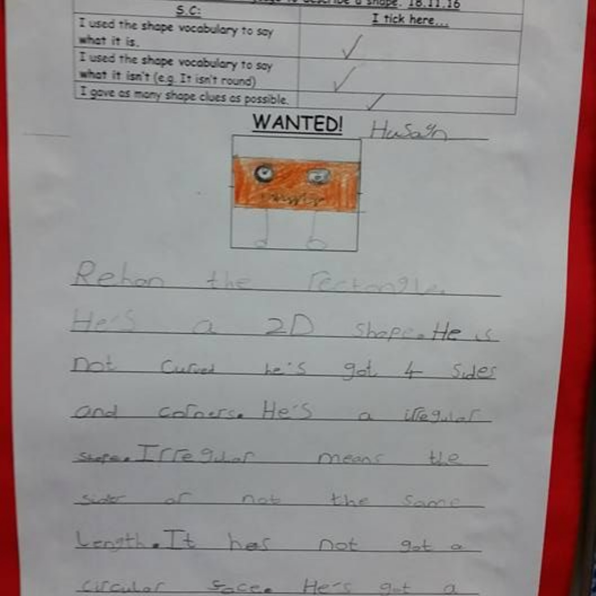 Tudor Primary School - Wanted shape posters